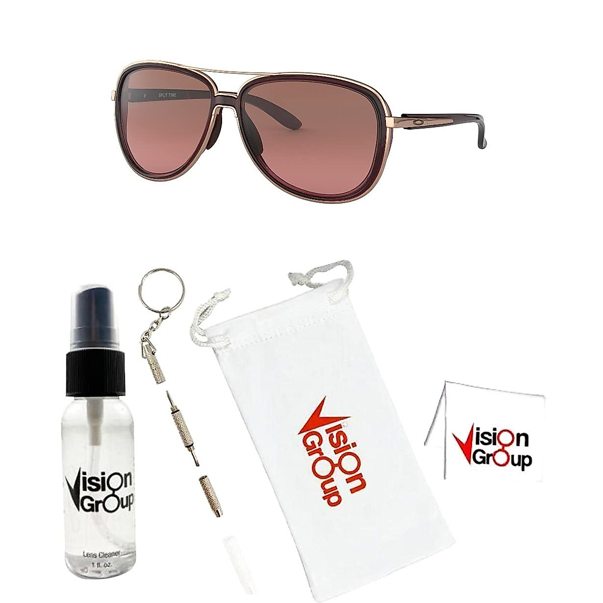 Oakley OO4129 Split Time Sunglasses+ Vision Group Accessories Bundle(Crystal Raspberry/G40 Black Gradient (412902)