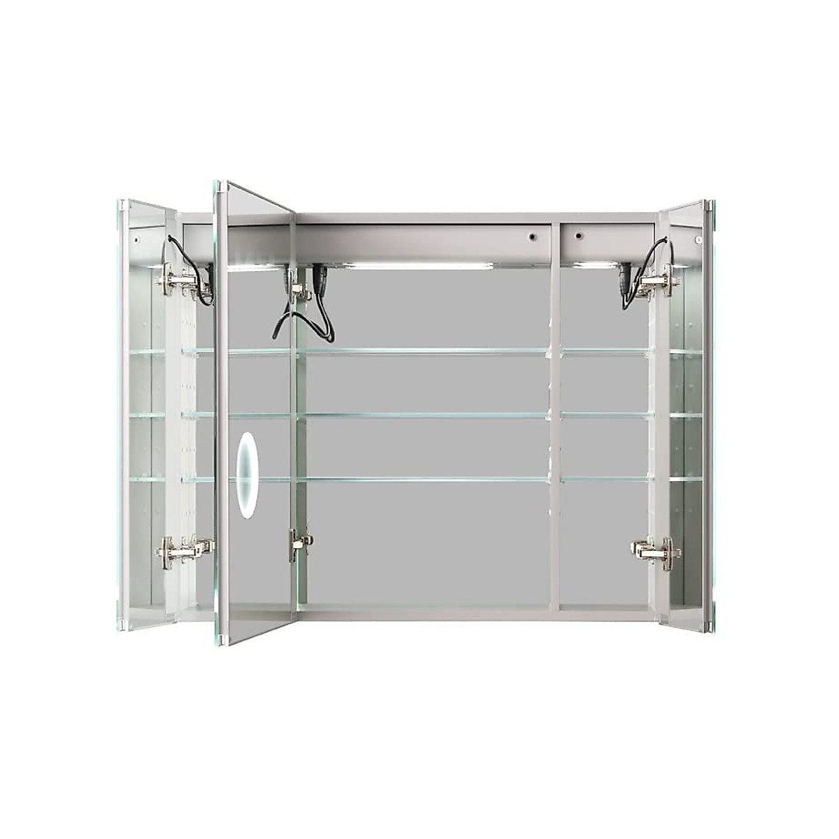 AQUADOM Royale Plus LED Medicine Mirror Cabinet 36in x 30in x 5in 3 Doors, Recessed Surface Mounted, Defogger, LED 3X Makeup Mirror, Electrical Outlets, Interior LED Light