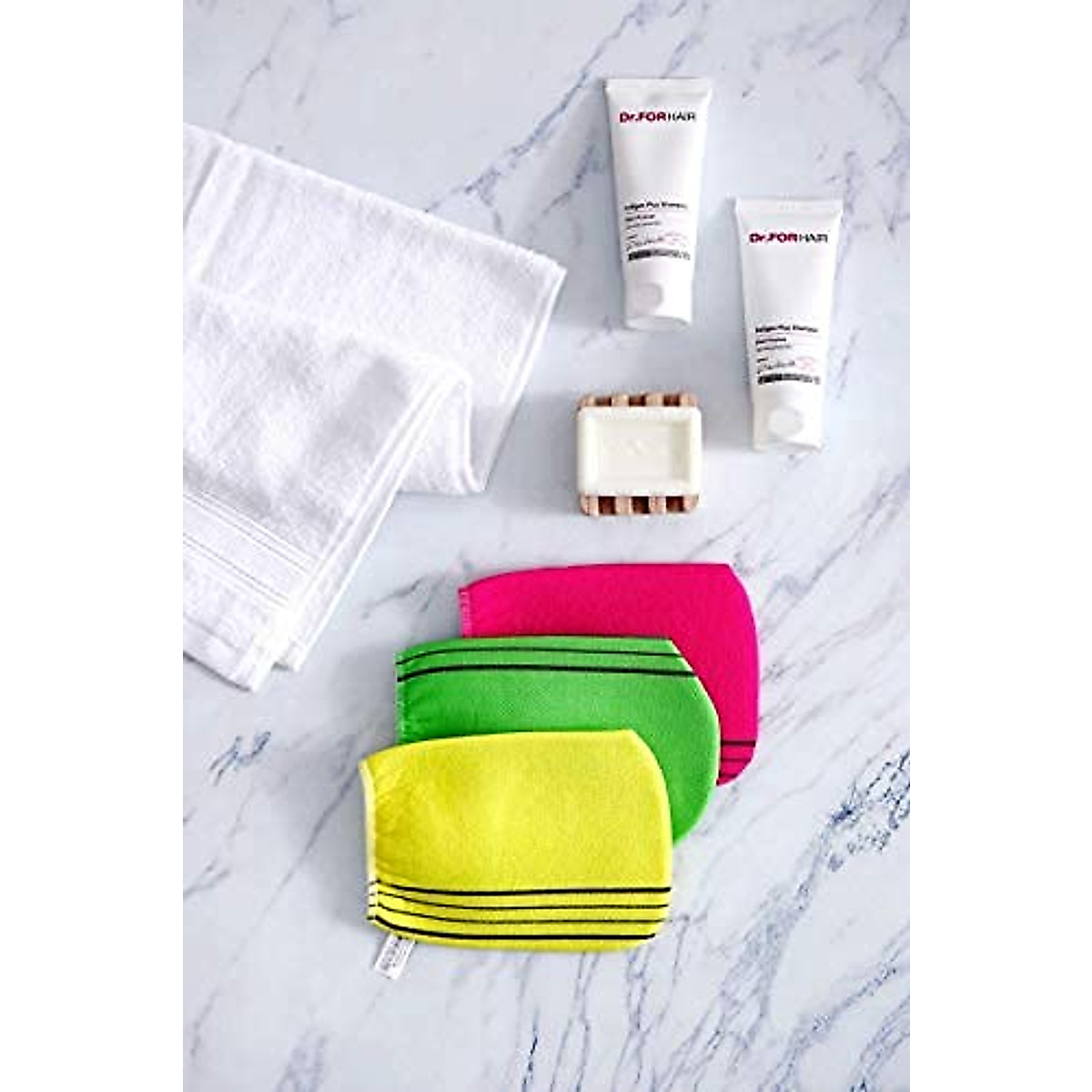 Bastex Exfoliating Bath Washcloth. Genuine Korean Towel Cloth Used for Exfoliating. Exfoliator Scrub Mitten for Bath and Shower Use - 3 Pieces (6.7 inch x 5.2 inch). Comes in Yellow, Pink and Green