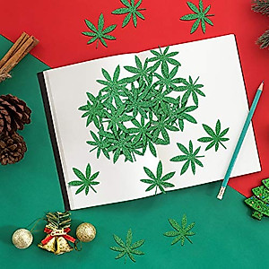 100 Pieces Green Glitter Weed Leaf Paper Confetti Green Leaf Confetti Pot Leaves Paper Confetti for 420 Birthday Party Wedding Festival Table Baby Shower Decorations