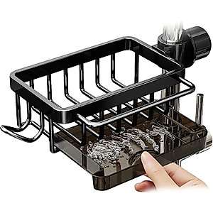 LACEEZEN Kitchen Sink Faucet Organizer with Drain Tray & Towel Rack, Rustproof Sponge Holder for Kitchen Sink, Sink Caddy Holder for Scrub Daddy, Scrubbers, Soap - For dia 0.78-1.14in Round Pipe, Left