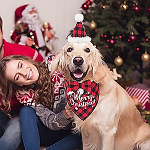 ADOGGYGO Christmas Dog Bandana Hat Bowtie, Red Plaid Dog Christma Bandana Triangle Dog Scarf Dog Christmas Outfit Costume Accessories for Large X-Large Dogs Pets (X-Large, Red)