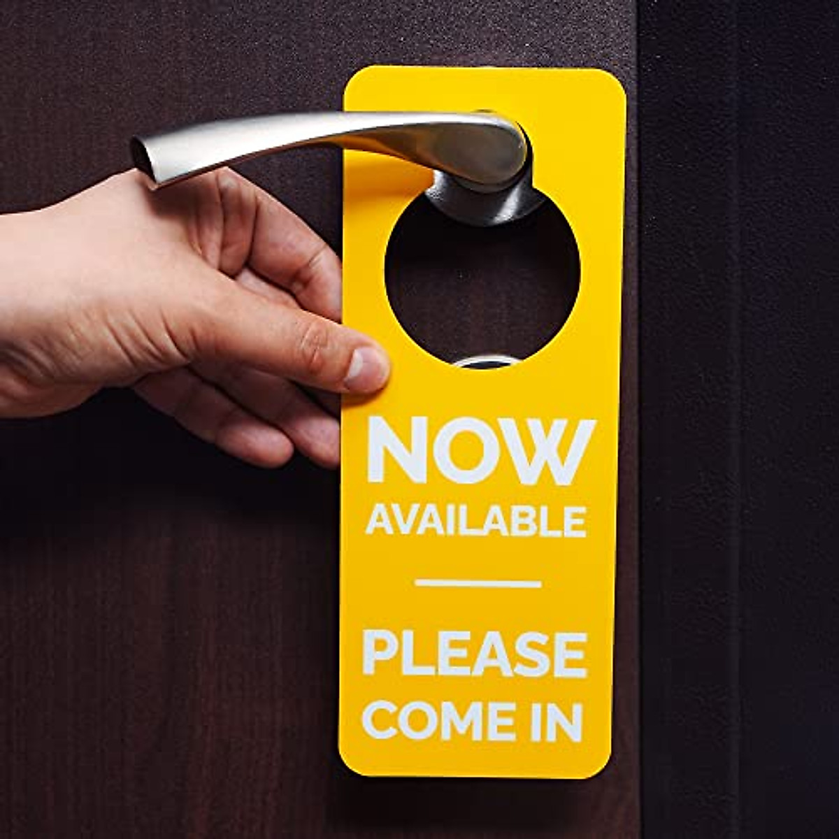 Do Not Disturb Door Hanger Sign 2 Pack Double Sided Black and Yellow, Please Do Not Disturb" and "Now Available- Please Come In". Ideal for Office Home Clinic Dorm Online Class and Meeting Sessions.