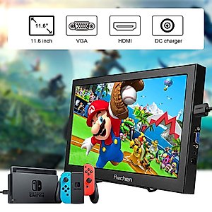Prechen 11.6 inch Portable Monitor, 1366X768 External Screen for Computer Small Monitor for Laptop PS3 PS4 Raspberry Pi 3 2 1 Windows 7 8 10 System Home Office,Build in Speaker,60hz