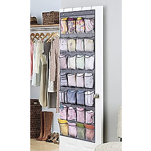 MISSLO 2 Pack 28 Large Pockets Hanging Shoe Rack Door Shoe Organizer Hanging Shoe Storage Hanger for Closet Mesh Holder, Grey, White