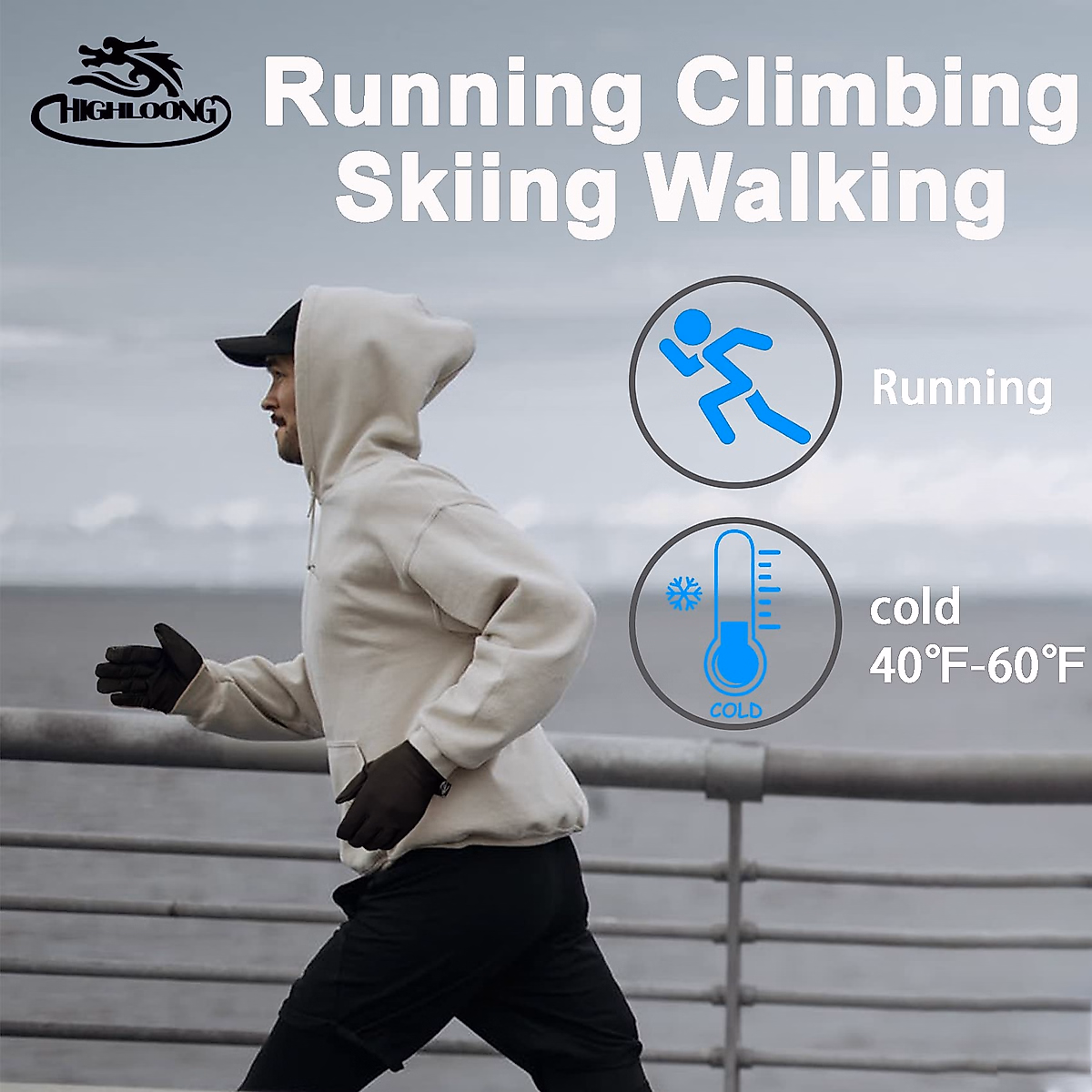 HIGHLOONG Lightweight Gloves Liner-glove liners for cold weather women and men, Thermal Touch Screen Glove Liners for Running Cycling Driving Hiking.(M)