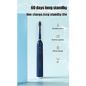 Dorlnk Electric Toothbrush 5 Modes 3 Brush Heads Convenient Rechargeable USB Fast Charge Toothbrushes ,1200mAh Battery Last for 60 Days Smart Electric Toothbrushes for Adults and Kids
