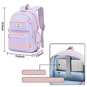 VIRTUREVI School Backpack for Girls Waterproof Laptop Backpack School Bag Bookbag for Teen Girls Purple