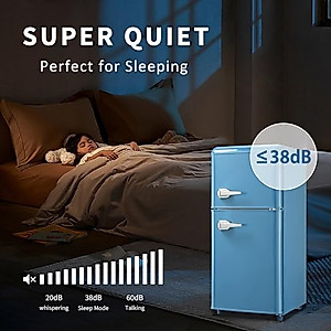 AXUTL Retro Mini Fridge Refrigerator with Freezer Bedroom Dorm Blue 3.5 Cu.ft Compact Small for RV Apartment 2-Door Design