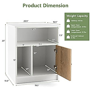 Tangkula Nightstand Set of 2, Wooden Sofa Side End Table with Bamboo Door & Open Compartments, Multifunctional 3 Tier Bedside Table for Bedroom, Accent Table with Storage (2, White)