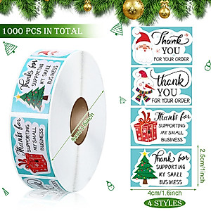 1000 Pieces Thank You Christmas Stickers Thank You for Your Order Sticker 1.6 x 1 Inch Thank You Seal Stickers for Christmas Cards Present Boxes Envelopes Party Favors (Cute Style)