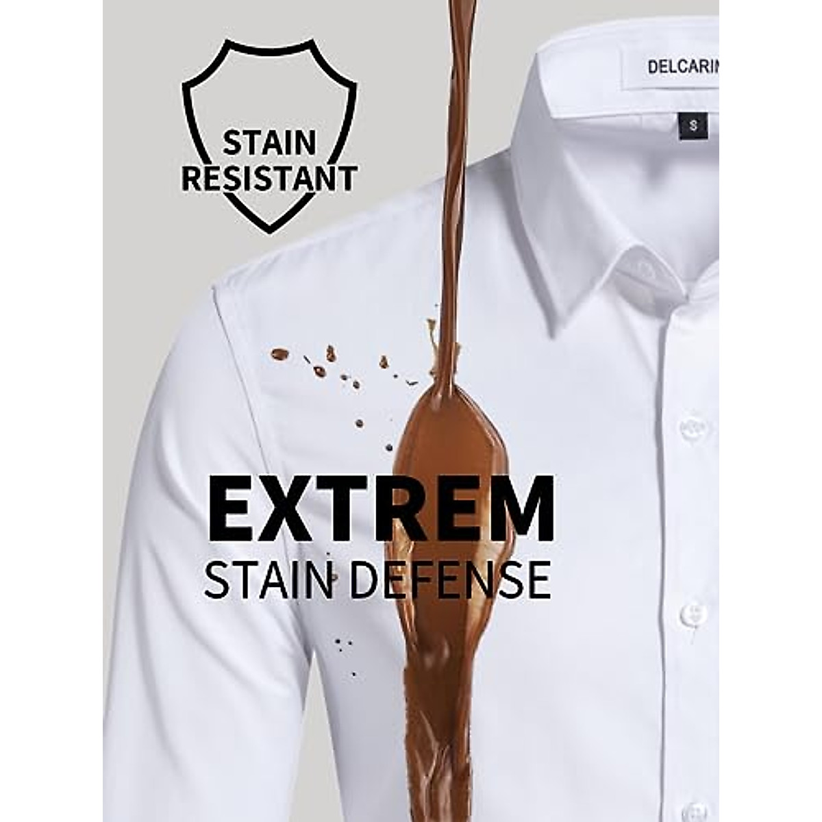 DELCARINO Men's Dress Shirts Stain Shield Stretch Slim Fit Shirts Wrinkle-Free Formal Business Button Down Shirt White Large