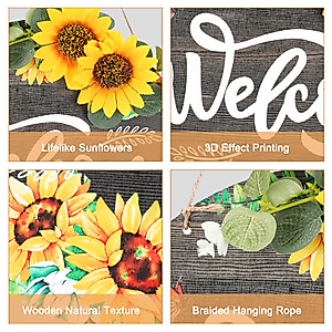 Anpress Welcome Sign for Front Door Round, 12x12inch Sunflower Welcome Sign Farmhouse Porch Decoration Rustic Artificial Sunflower Christmas Decor Wooden Hanging Sign for Home Garden Bedroom