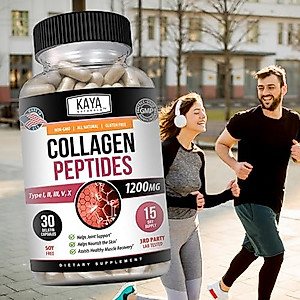 Kaya Naturals Multi Collagen Peptides Complex Powder for Women and Man, Vital for Hair, Skin, Nails, and Anti-Aging, Types I, II, III, V & X Collagen Protein Blend | Capsules - 30 Count Supplement