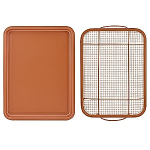 G & S Metal Products Company Baking with G&S Nonstick Crisper Basket with Baking Pan, Copper, 2 Piece Set, Durable and Easy to Use