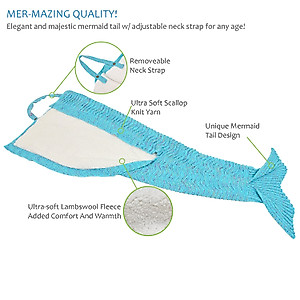Mermaid Tail Sherpa Blanket, Super Soft Warm Comfy Sherpa-Lined Knit Mermaids with Non-slip Neck Strap, for Girls Women Adults Teens Birthday Blue