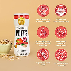 Serenity Kids 6+ Months Grain Free Puffs Toddler & Baby Snack | No Added Sugar, Gluten & Rice Free, Allergen Free | Made with Organic Cassava, Veggies, and Herbs | Tomato & Herbs | 6 Count