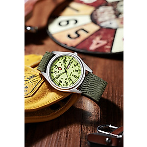 Gosasa Unisex Military Watches Sport Textile Nylon Strap Luminous Fashion Watch Analog Display Quartz Waterproof Casual Wristwatch (Green Luminous)