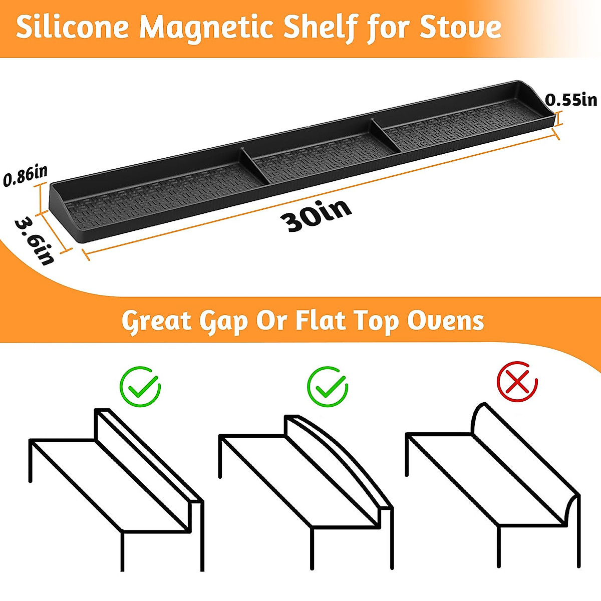 30 Inch Silicone Stove Oven Top Shelf Magnetic for Kitchen Gadgets, Soft Flexible Strong Magnetic Heat Resistant Spice Rack Kitchen Organizer for Over Oven Stove