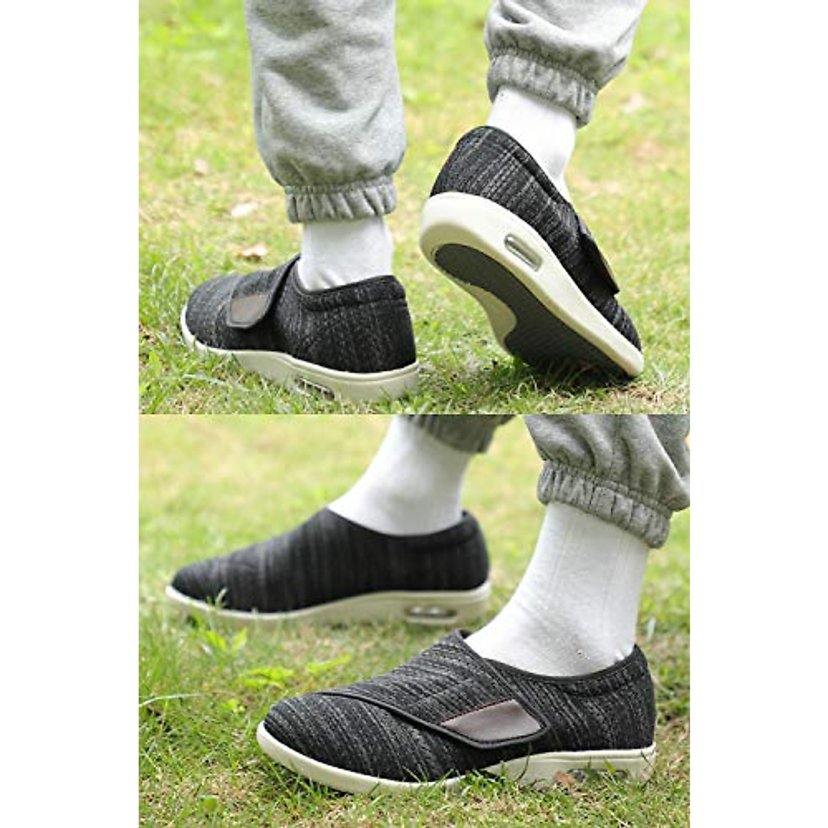 Grigobu Womens Diabetic Shoes Adjustable Breathable Light Antiskid Edema of Fasciitis bunions Arthritis Swollen feet Walking Shoes 44 Black/Grey