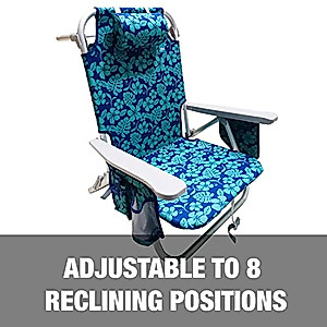Bliss Hammocks BBC-350-BF Folding Beach Chair, 5 Reclining Positions, Detachable Cooler Bag, Blue Flower