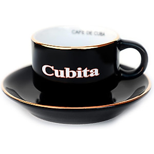 Espresso Cups Set for Cuban coffee, 4 Small Ceramic Cups with Matching Saucers (3 oz) - Tazas de cafe Cubita