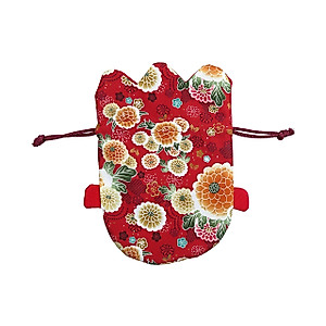 BARbee Red Japanese Chirimen & Kimono Print Fabric Goldfish Drawstring Pouch Coin Dice Purse Cosmetic Jewelry Key Travel Storage Bag Valentine's Day Gift Christmas Gift (Large)