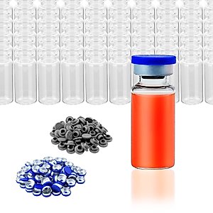 10 ml Clear Glass Vials, 110 Pcs Glass Headspace Vial with Plastic Aluminum Flip Caps and Rubber Stoppers 20mm Transparent Flat Bottom Lab Sample Vial