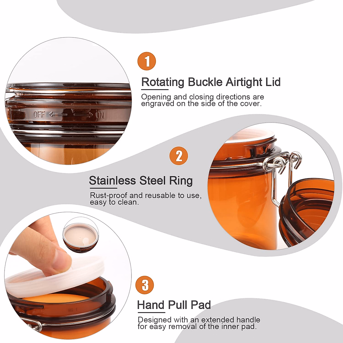 3 Pack 220ml Amber Storage Jar Plastic Sealed Container Wide Mouth Refillable Bottle Pot with Rotating Buckle Airtight Lid for Facial Mask Cosmetic Spices Candy Tea Coffee Bean