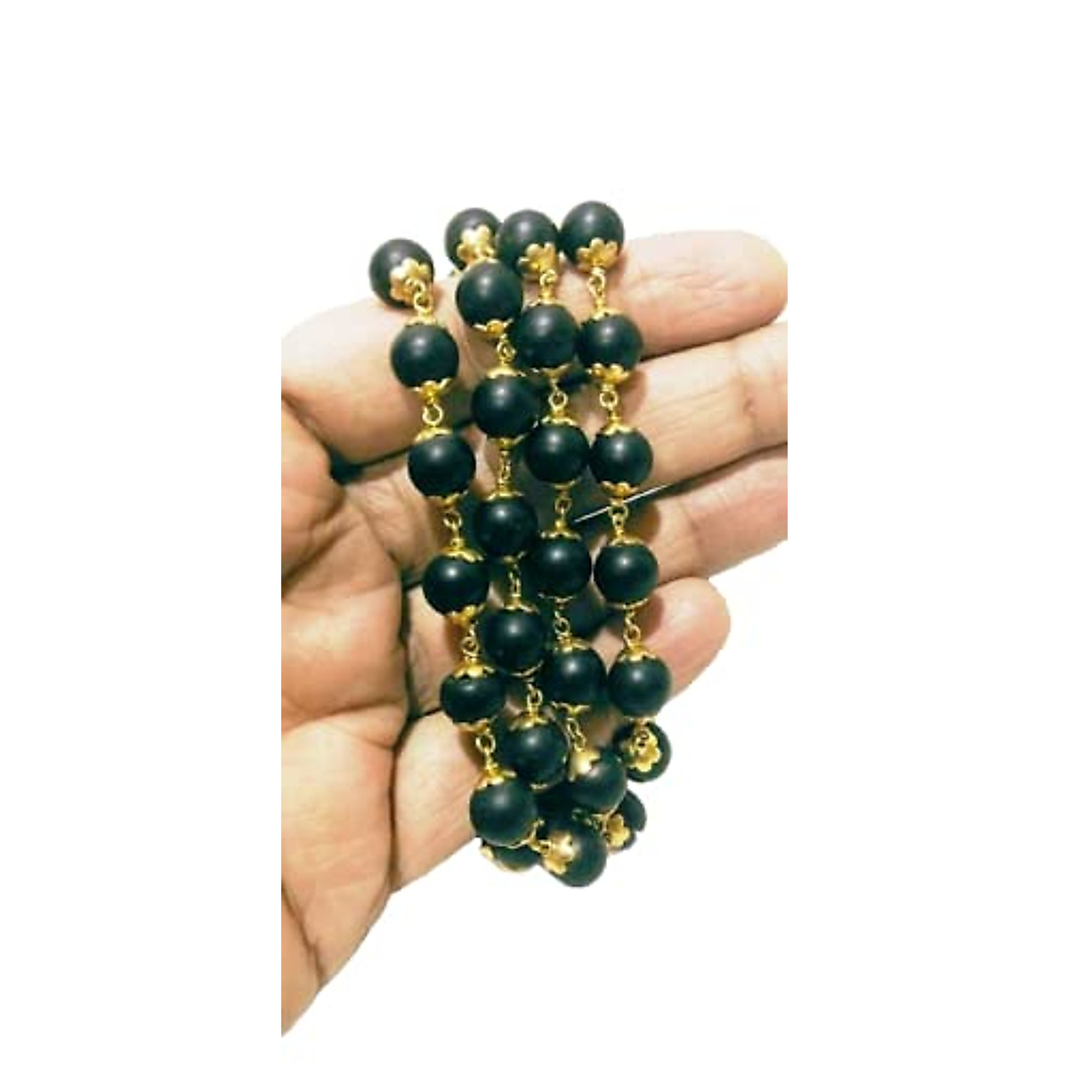 numeroastro Natural & Original Shaligram Stone Round Beads Mala In Copper Capping (54+1 Beads) (7-8 MM Approx) (1 Pc)