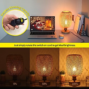 CACCISUN Bedside Table Lamp, Dimmable Rattan Lamp, Woven Table Lamp Boho Bedside Lamp, Handmade Desk Accent Lamp for Living Room End Tables, Kids Room, Bedroom, Dorm Decor