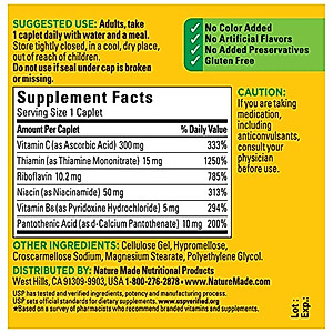 Nature Made B Complex With Vitamin C, Dietary Supplement for Immune System Support, 100 Caplets, 100 Day Supply