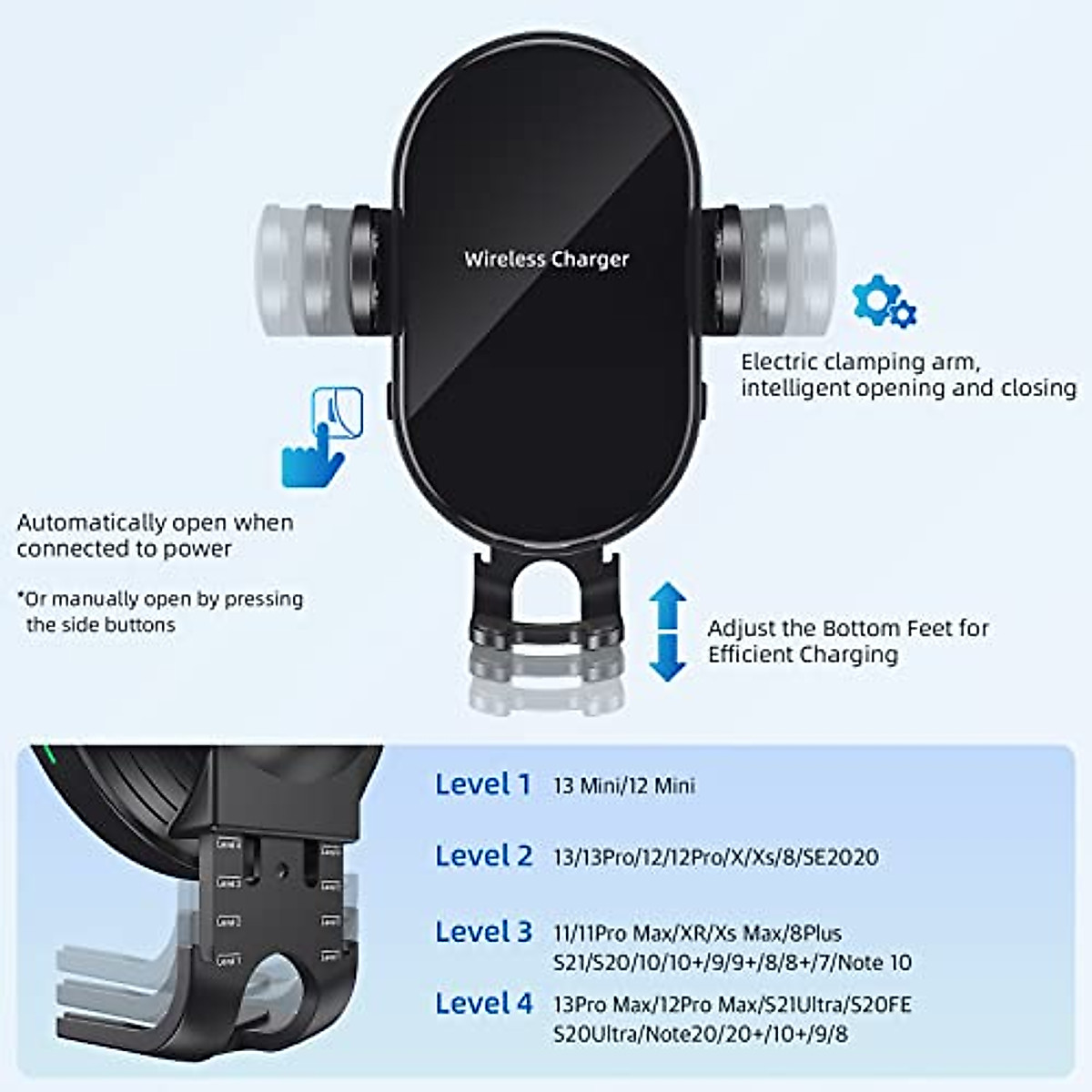 Nalwort Wireless Car Charger Auto Clamping with Air Vent and Dashboard Mount 15W Qi Fast Charge Wireless Car Charger Mount for iPhone 14/14 Pro Max/13, Samsung S21/S20/S10/S9, Note 20