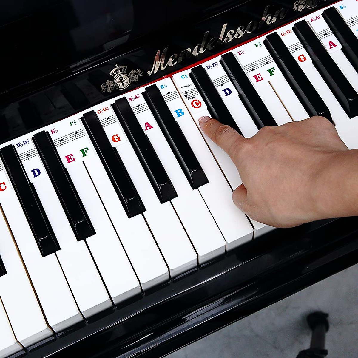 Piano Keyboard Stickers, Full-Size Piano Rake Key Labels Overlay Removable for Beginners Kids (61 Full Keys)