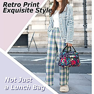 musumen Retro Print Lunch Bag for Women and Teenage Girls - Triple Insulated, Leak-Proof and Waterproof with Multiple Pockets - Fits Most Lunch Boxes and Holds One or Two Meals