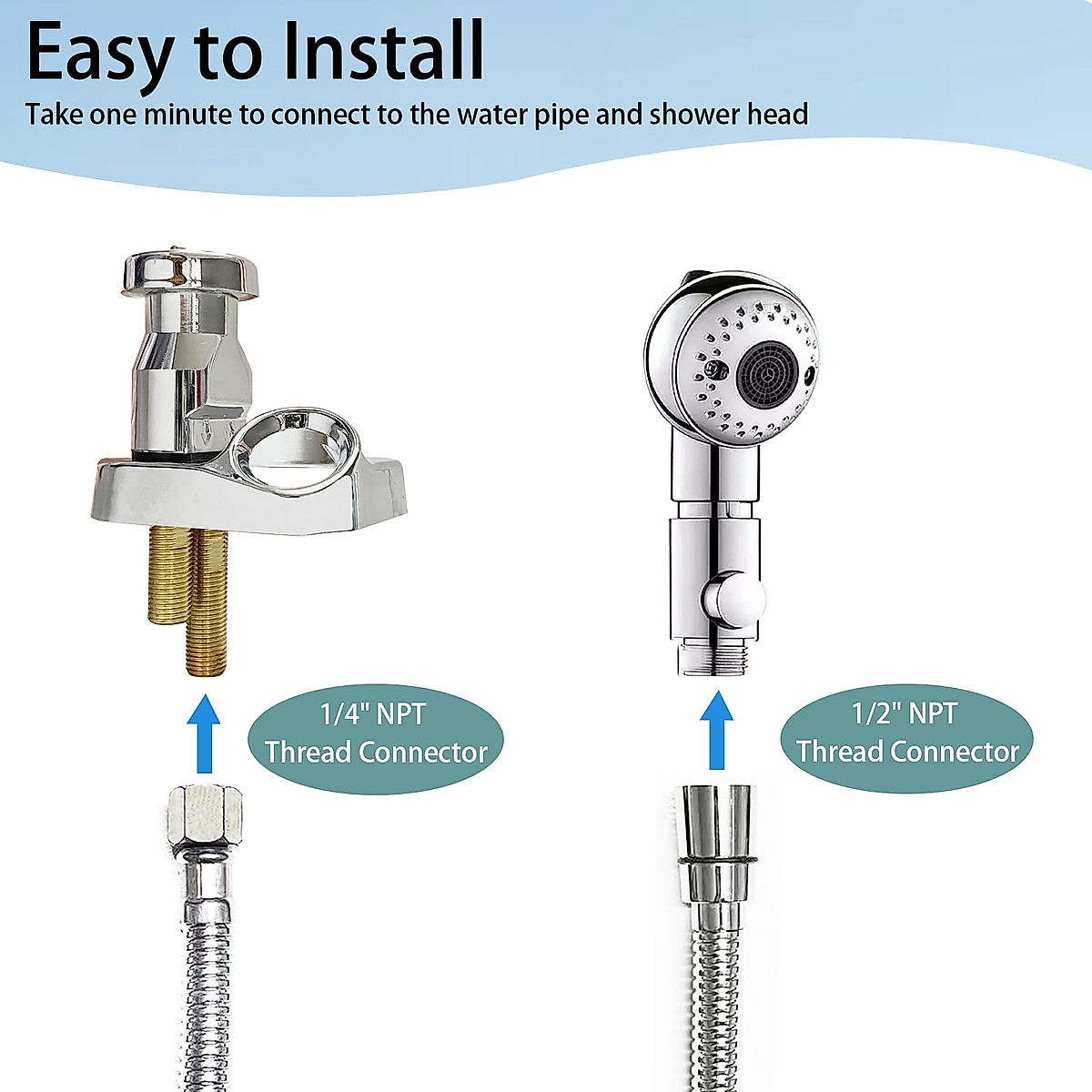 2 Packs Shampoo Bowl Hose, 1/2" Thread to 1/4" Thread Nut Stainless Steel Shampoo Hose for Professional Salon Shampoo Bowl, Sink Faucet and Sprayer Head Replacement Part