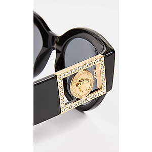 Versace VE 4438B GB1/87 Black Plastic Round Sunglasses Grey Lens