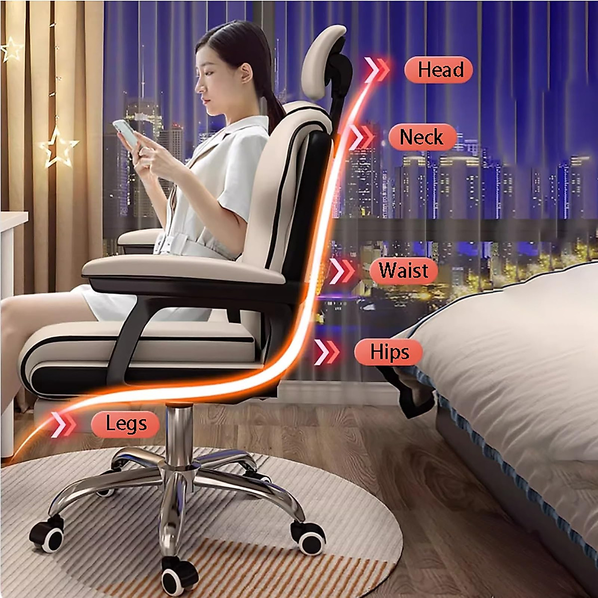 Ergonomic Office Chair, Executive Office Chair Comfortable Foot Pedal PU Leather Ergonomic Computer Office Home Study Height Adjustable Swivel Chair (Color : White, Size : Foot Pedal)