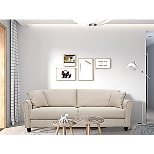 Melpomene 85'' Sofa w/Flared Arm, Couch for Living Room Linen Minimalism/Mid-Century/Contemporary Style (Beige)