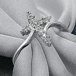 Savlano 18K White Gold Plated Round Cut Cubic Zirconia Accent Vertical Cross Bypass Band Ring Women Religious Ring (6)