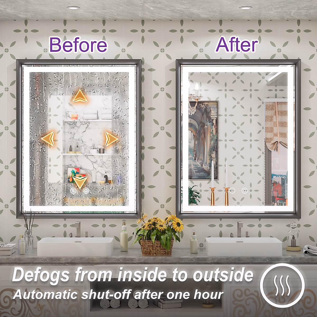 JSneijder LED Bathroom Mirror(2 Pack), 28x36 Inch Frame Mirror + 28x36 Inch Frameless Mirror