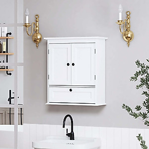 Spirich Bathroom Cabinet Wall Mounted, Small Bathroom Wall Cabinet Over Toilet, Medicine Cabinet Organizer with Doors and Adjustable Shelf, White