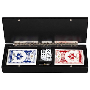 WE Games 3 Player Wood Cribbage Set - Easy Grip Pegs and 2 Decks of Cards Inside of Board - Black Stained