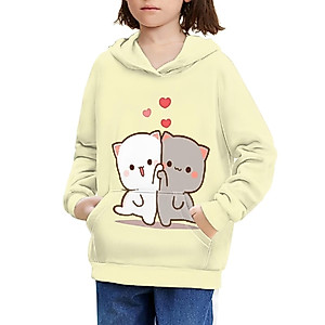 WELLFLYHOM Kawaii Cat Clothes Girls Fashion Hoodies and Sweatshirt 8-10 Years Kids Boys Pullover Long Sleeve Sweater Shirts Workout Sport Casual Hoodie Fall Outfits Sportswear Jumpers