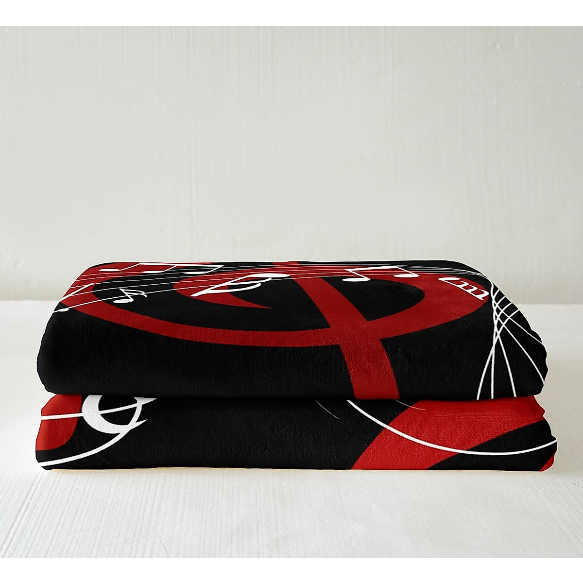 Musical Notes Throw Blanket,Red Black and White Blankets for Kids Boys Girls Women Room Decor Abstract Music Theme Fleece Blanket Men Modern Soft Sherpa Blanket,Top 2 Panel,40"×50"