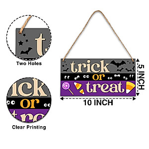 Trick or Treat Wooden Welcome Sign for Front Door, Halloween Porch Decor Wall Art Hanging Sign, Halloween Party Home Decorations Supplies-5"x10" -WSB01