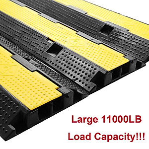 Reliancer 3 Pack Dual Channel Rubber Cable Protector Ramp 2 Channel Traffic Speed Bump 11000lbs Capacity Heavy Duty Driveway Hose Cover Ramp Cord Track Protector Wires Concealer w/Flip-Open Top Cover