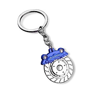 cueclue 1 PC Metal Keychain, Creative Brake Disk Wheel Calipers Key Ring, Waist Hanging Keychain, Decoration Pendant (Blue)