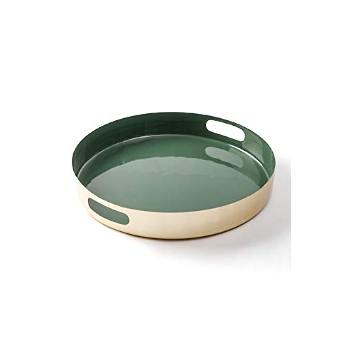 Serein Round Green Ottoman Tray for Living Room High Gloss Enamel Decorative Platter Gold Table Centrepieces Decor Gifts for Housewarming, Wedding, Friends & Family