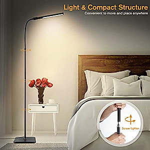 LED Floor Lamp ,Removable Eye Caring Light can be Flashlight ,Adjustable Tri-Color Temperature, Gooseneck Modern Bedroom Reading Lamps with Two Timers and Memory ,for Living Room ,Office , Emergency
